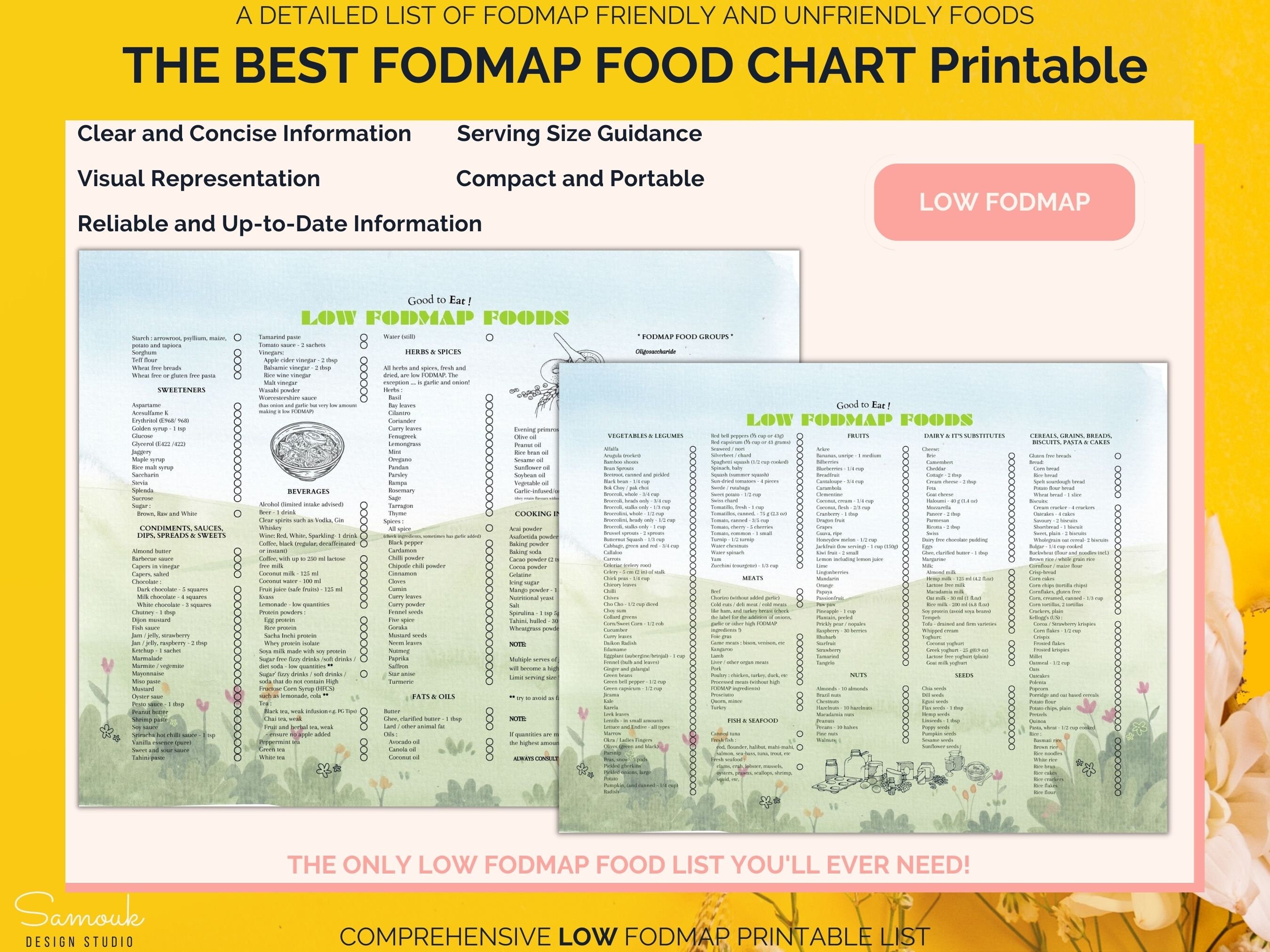 FODMAP Grocery List Printable, Low and High Fodmap Foods, Complete ...