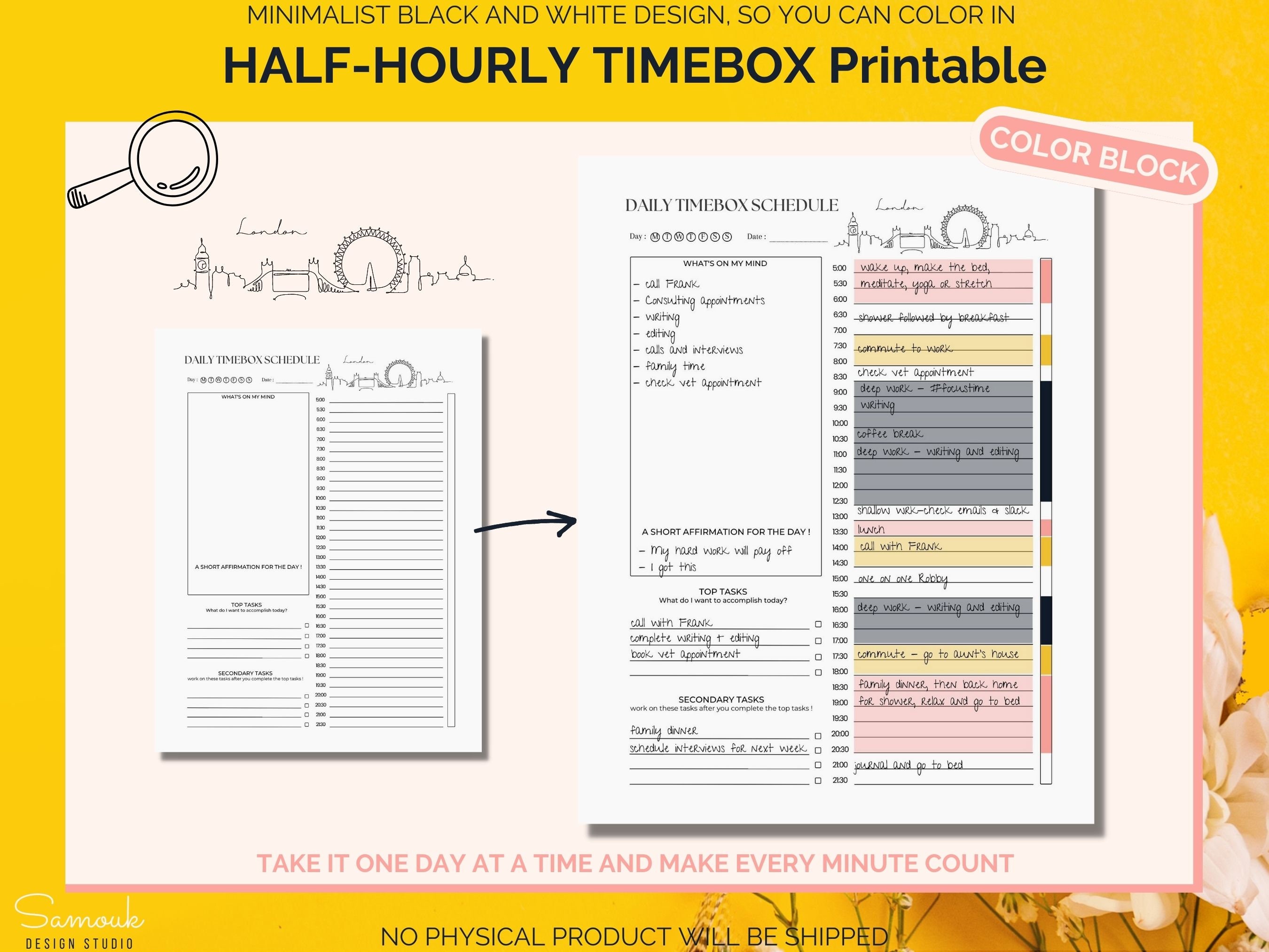 London daily Timebox Planner, Printable Pdfs, ADHD Daily Planner, Time ...
