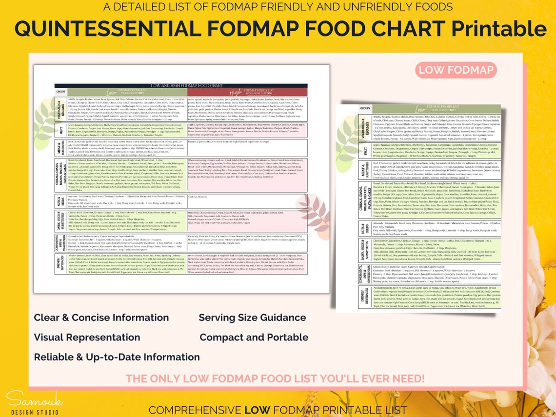 FODMAP Food Chart, Low and High Fodmap Diet (PDF) - Etsy