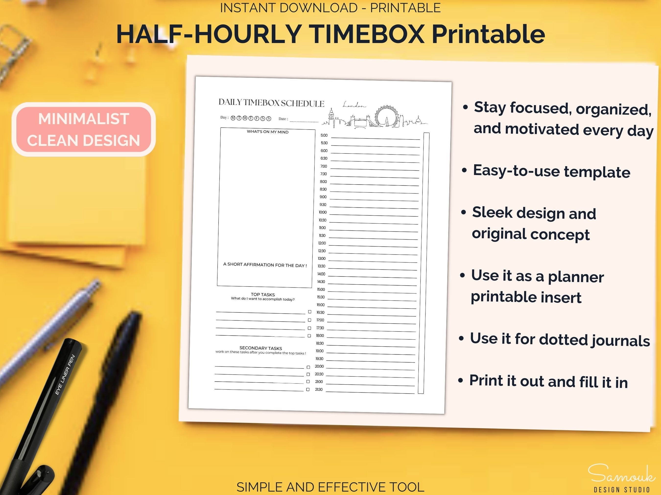 London daily Timebox Planner, Printable Pdfs, ADHD Daily Planner, Time ...