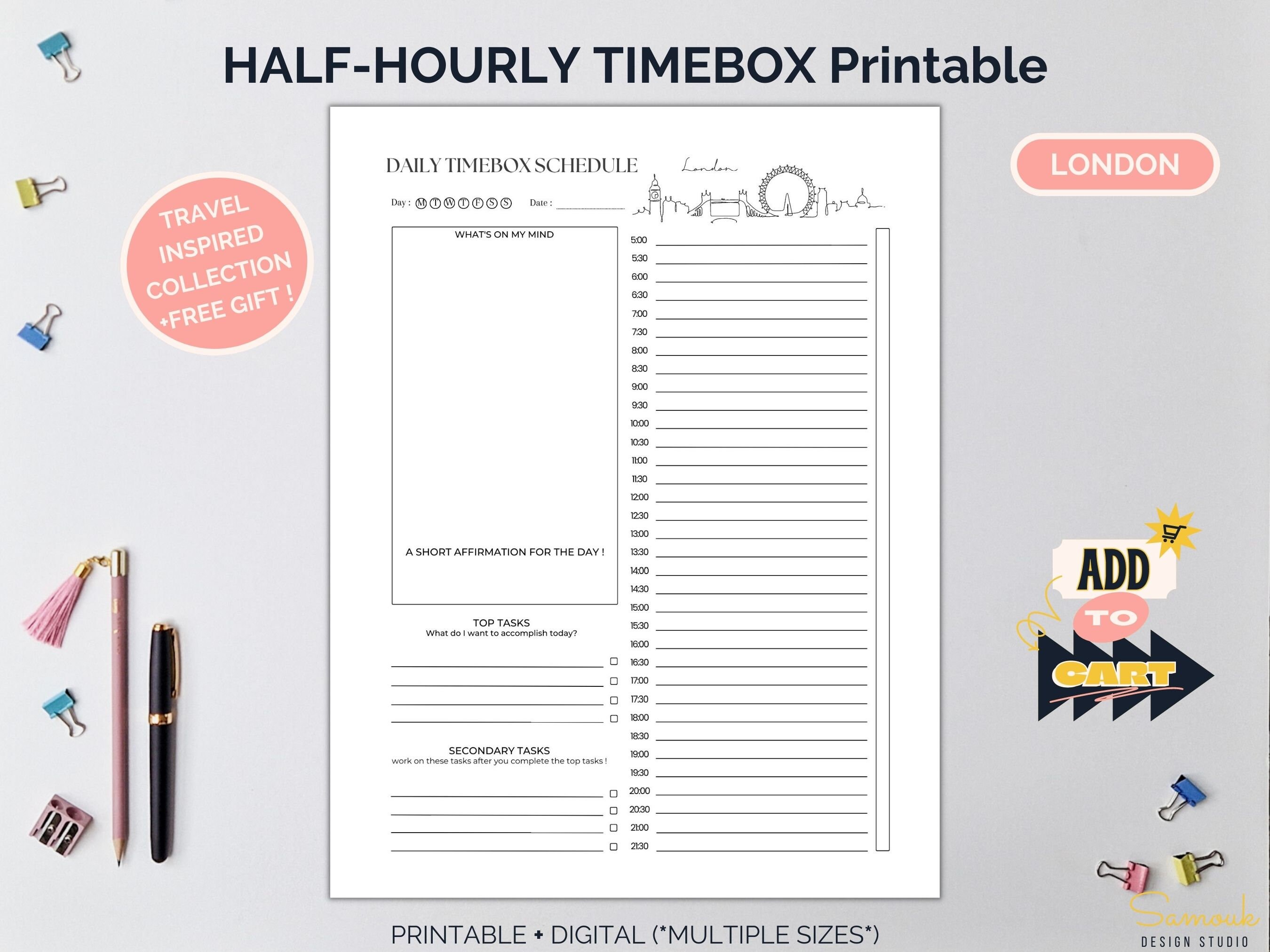 London daily Timebox Planner, Printable Pdfs, ADHD Daily Planner, Time ...
