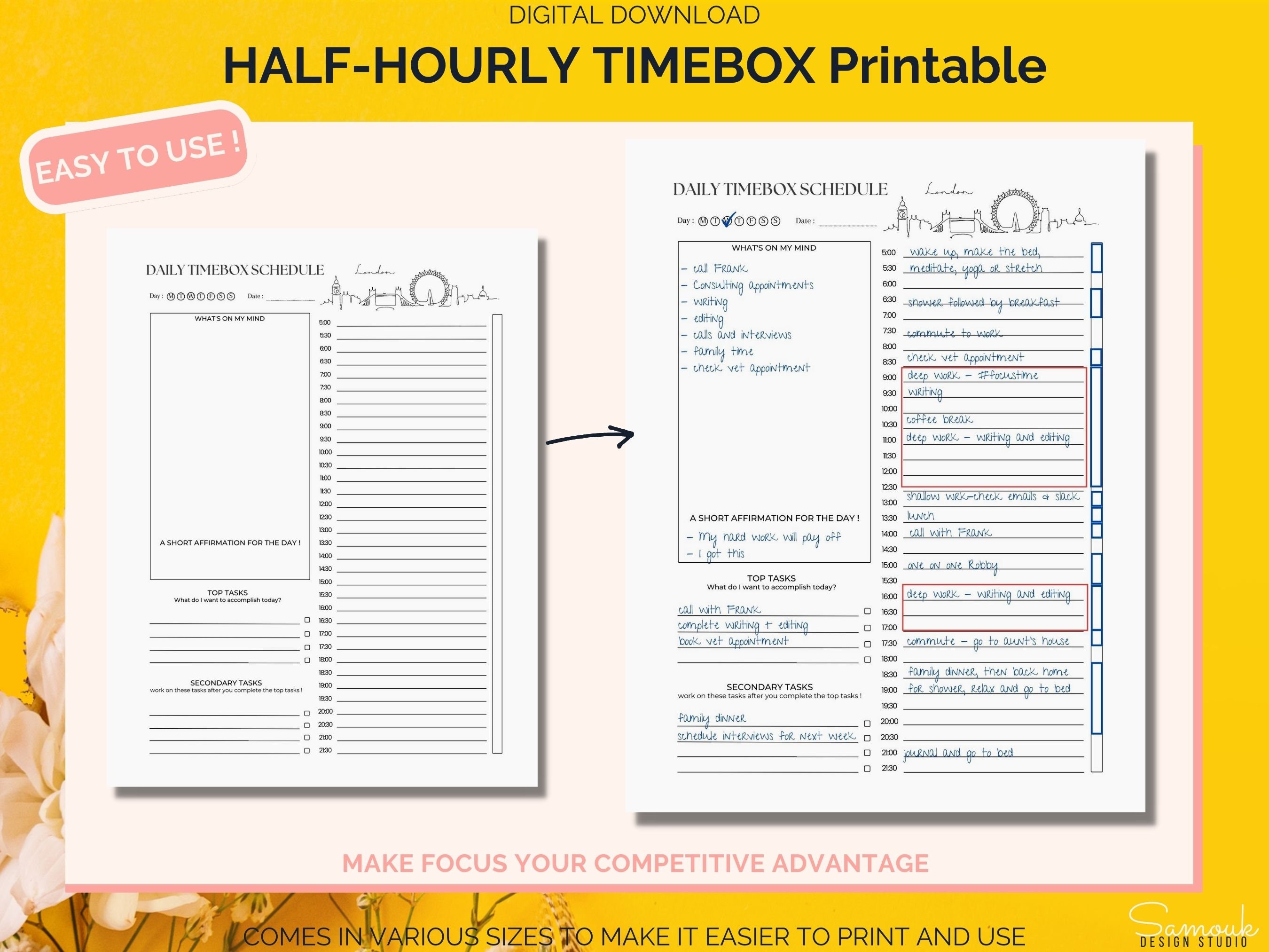 London daily Timebox Planner, Printable Pdfs, ADHD Daily Planner, Time ...