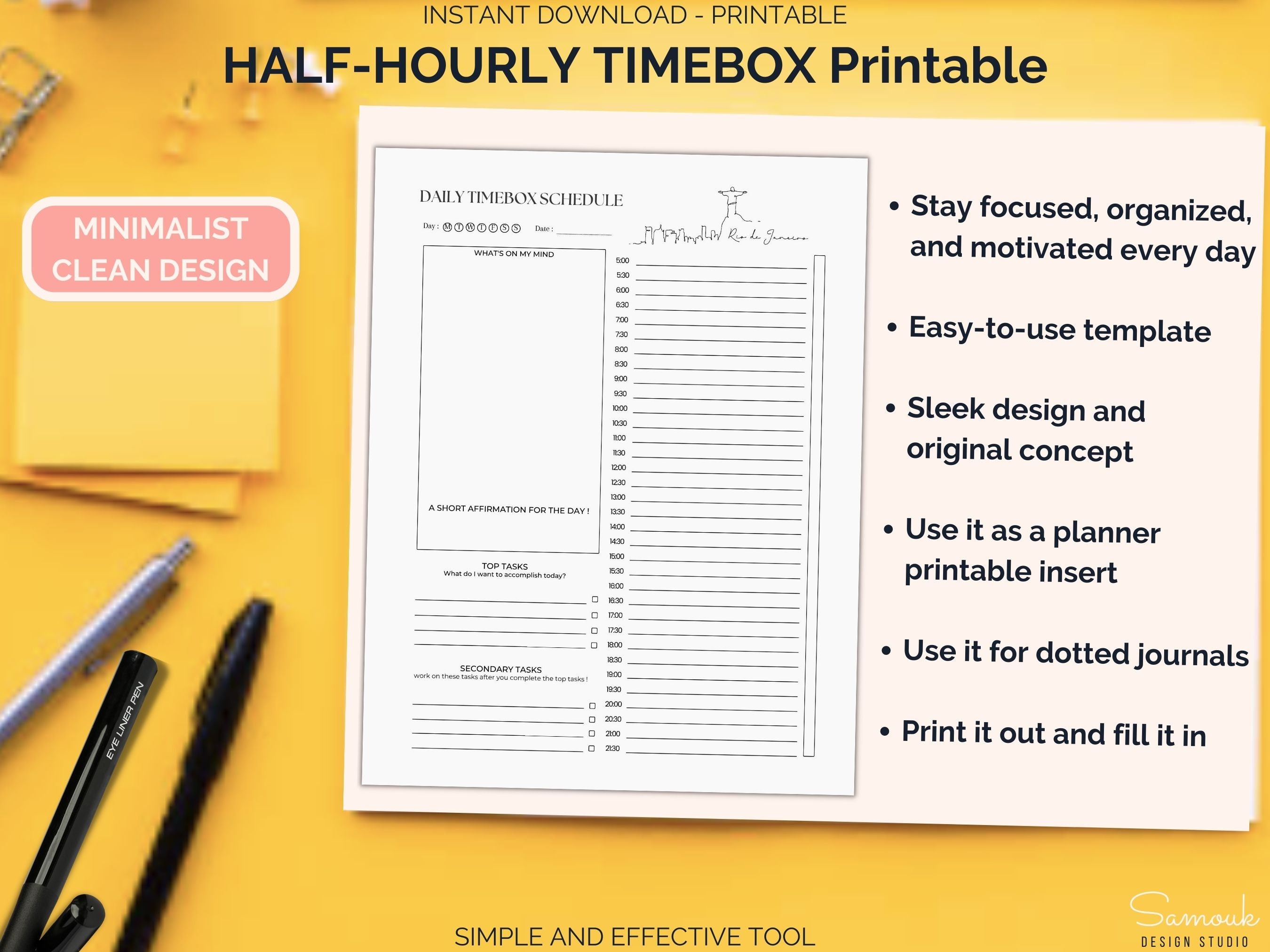 RIO DJ daily Timebox Planner, Printable Pdfs, ADHD Daily Planner, Time ...