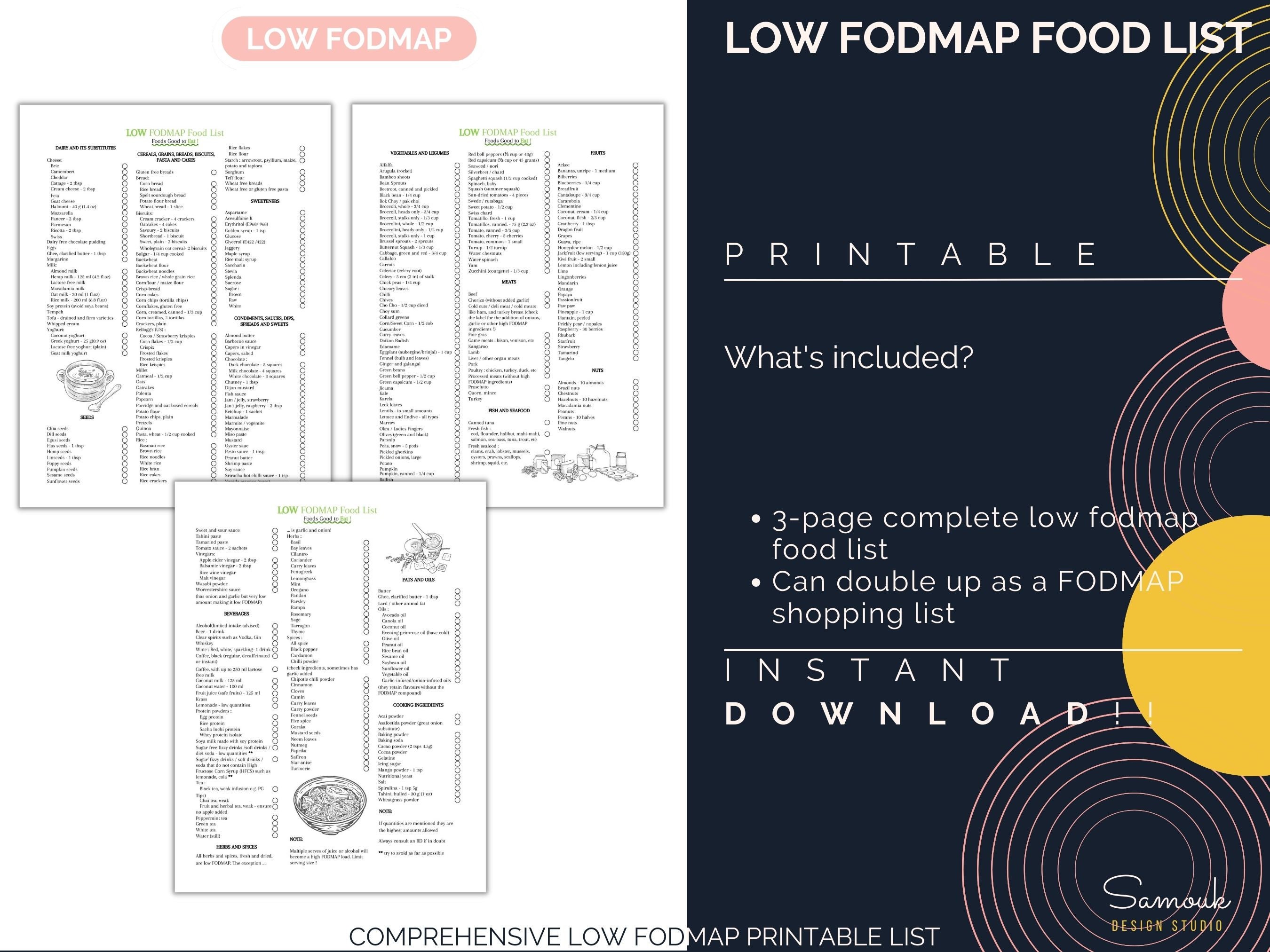 FODMAP Diet Grocery List Printable Fodmap Pdf Complete Low - Etsy Canada