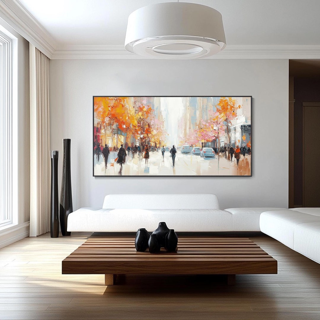Large Original Colorful Urban City Landscape Oil Painting on ...