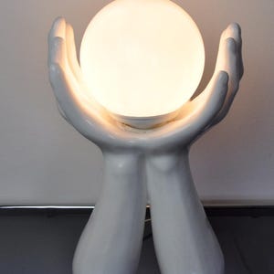 Hands Lamp in White Ceramic, Opaline Globe, France 1980 - Etsy