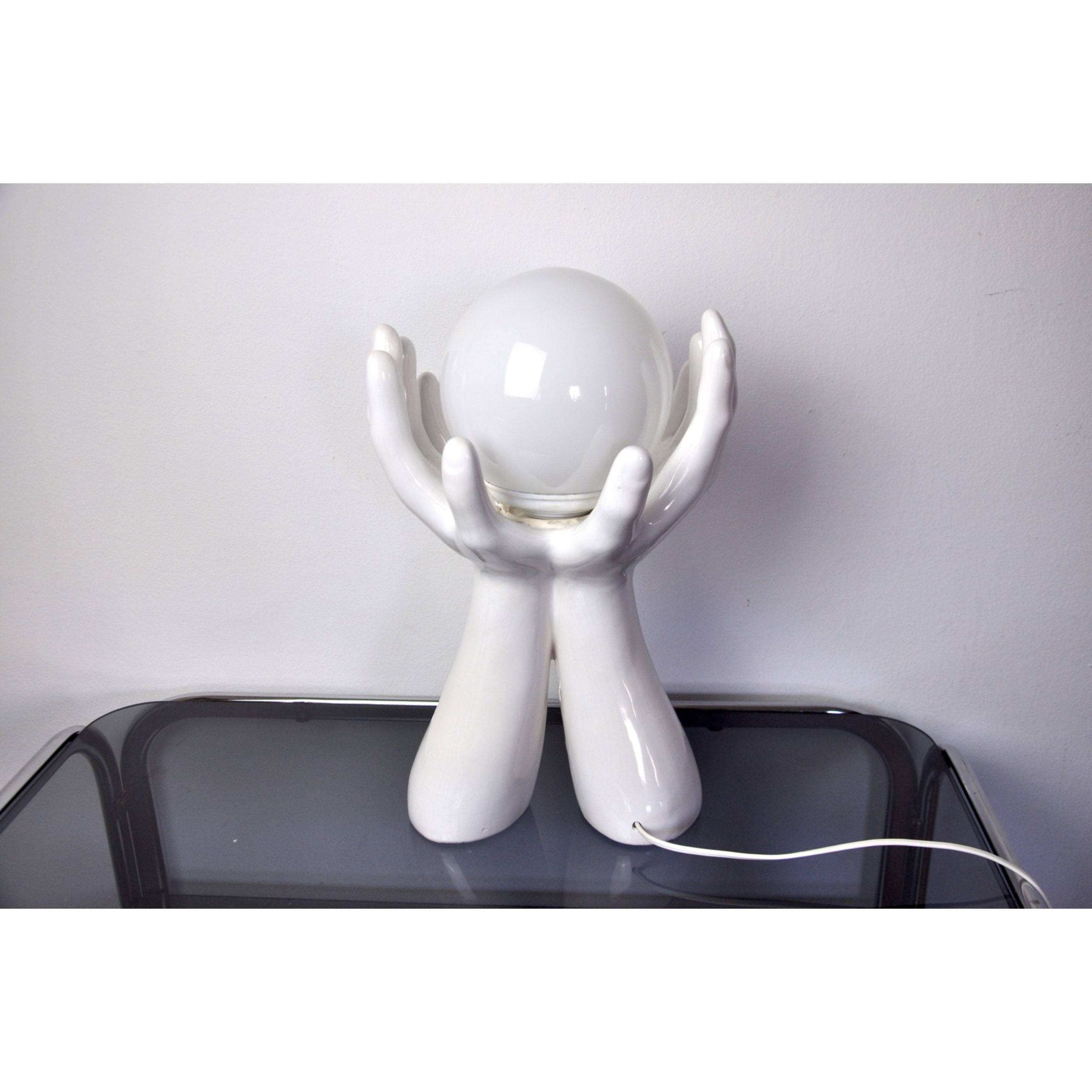 Hands Lamp in White Ceramic, Opaline Globe, France 1980 - Etsy