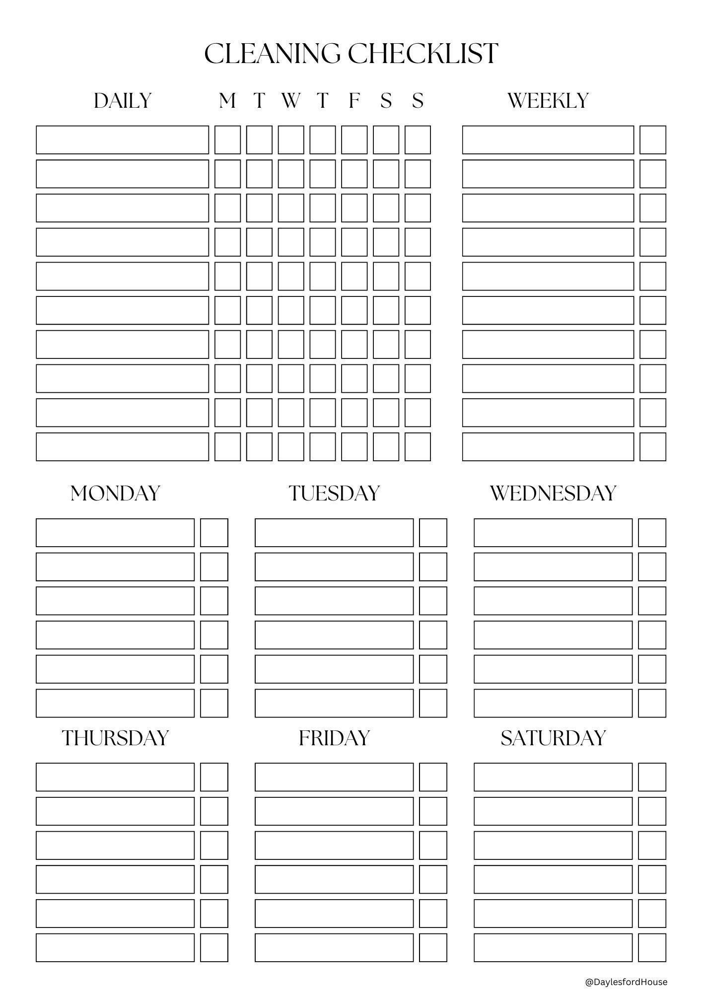 Blank Cleaning Schedule Weekly / Daily / Personalize to Your Own Tasks ...