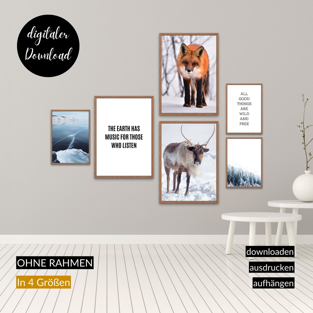 Poster Winter Fox and Reindeer Set of 6 Winter Pictures Winter 6 ...