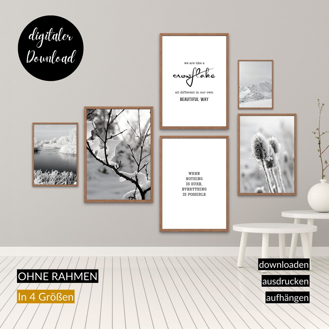 Poster Winter Black White Set of 6 Winter Pictures Winter 6 Digital ...