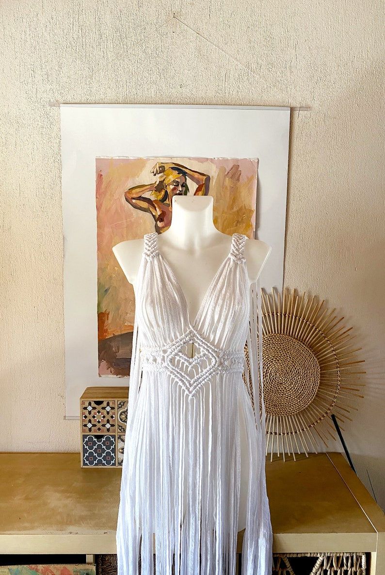 Macrame Wedding Dress, Beach Wedding Dress, White Goddess Dress ...