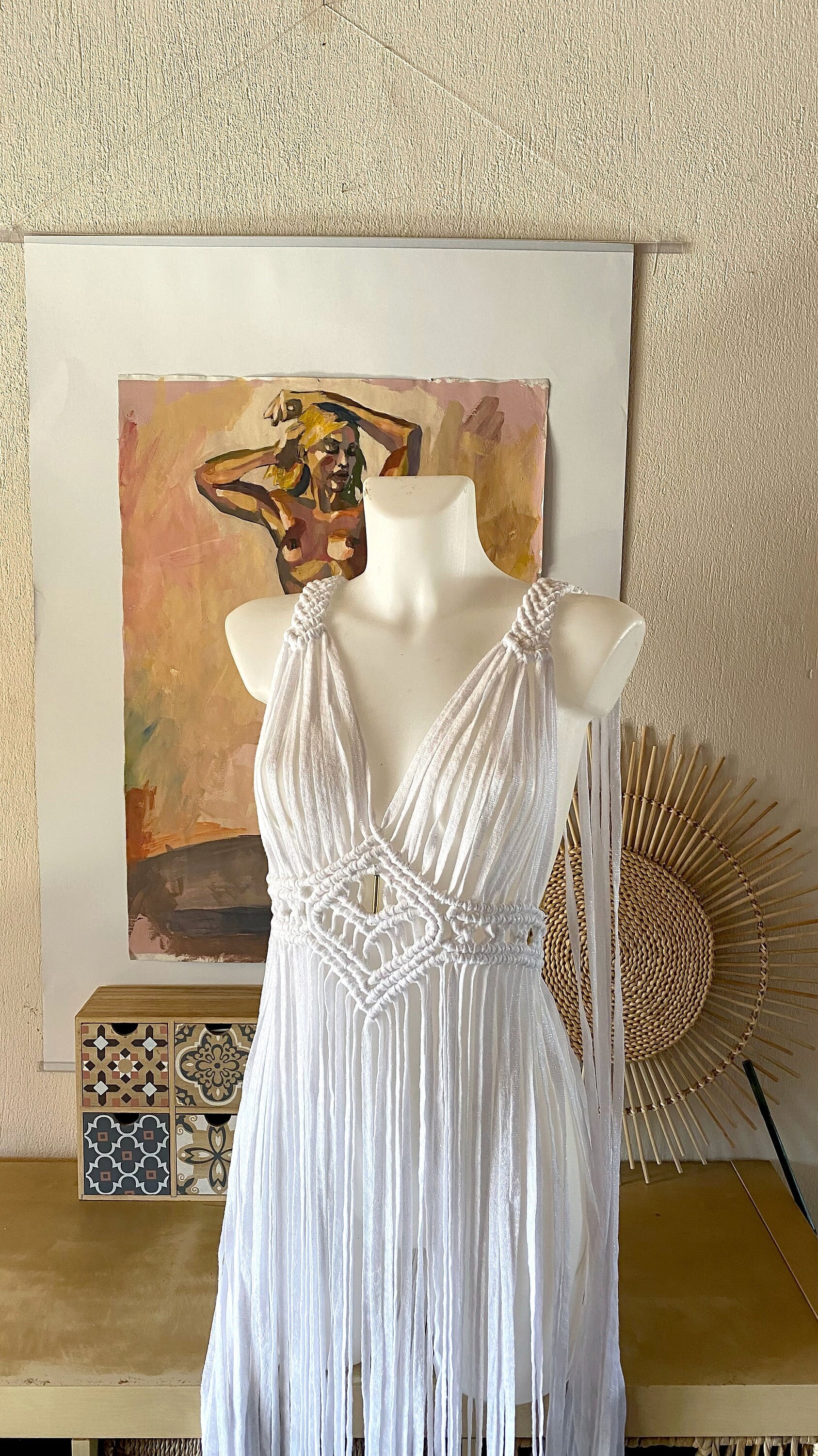 Macrame Wedding Dress, Beach Wedding Dress, White Goddess Dress ...
