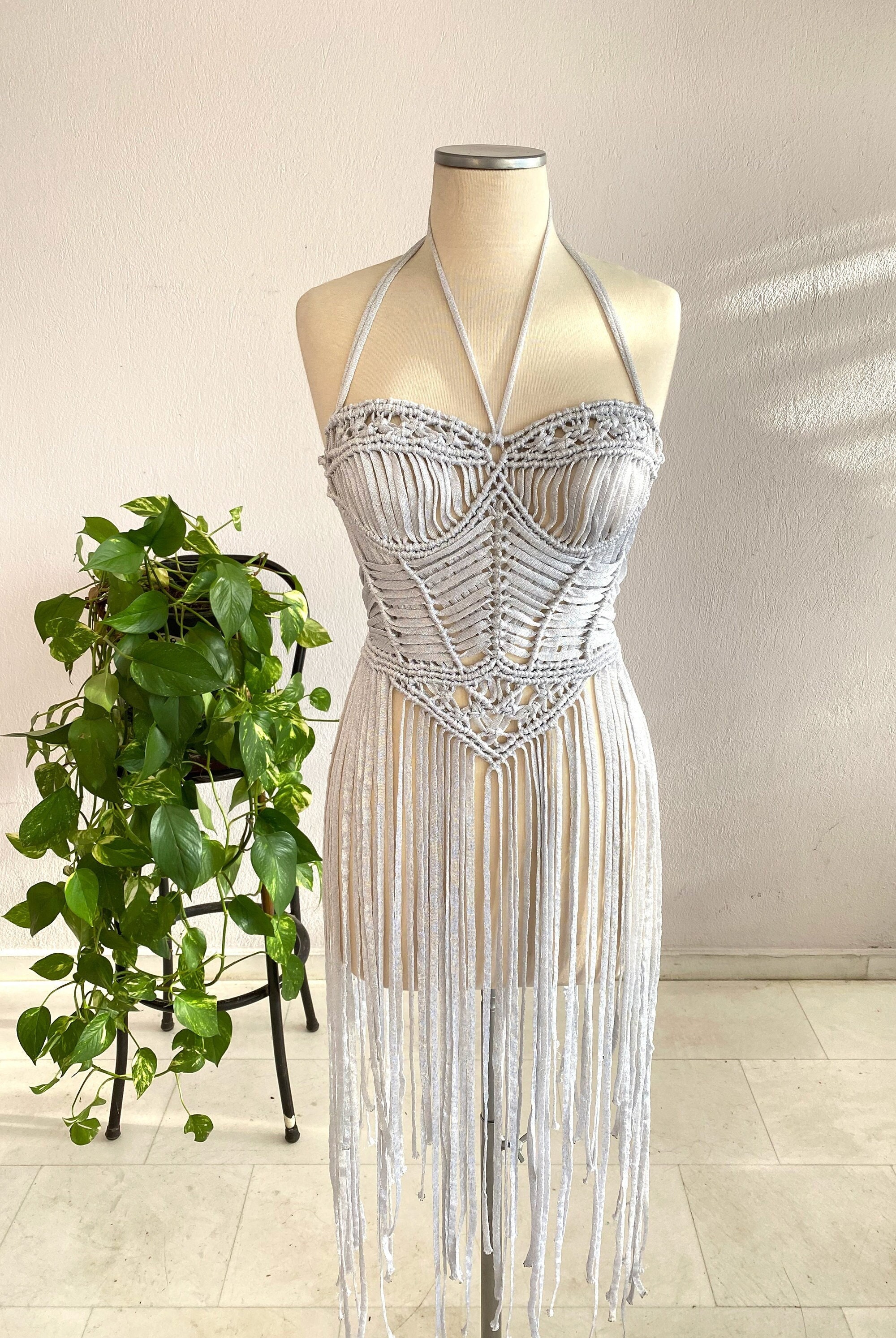 Silver Sequin Corset Dress: Macrame Rave Festival Outfit - Etsy