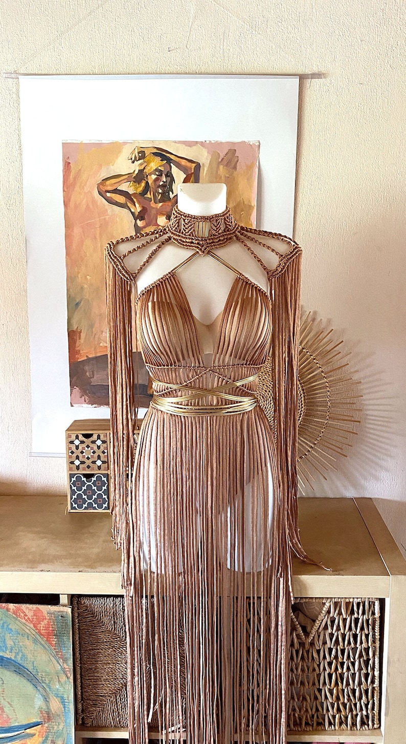 Greek Goddess Macrame Dress in Terracotta and Gold With Macrame ...