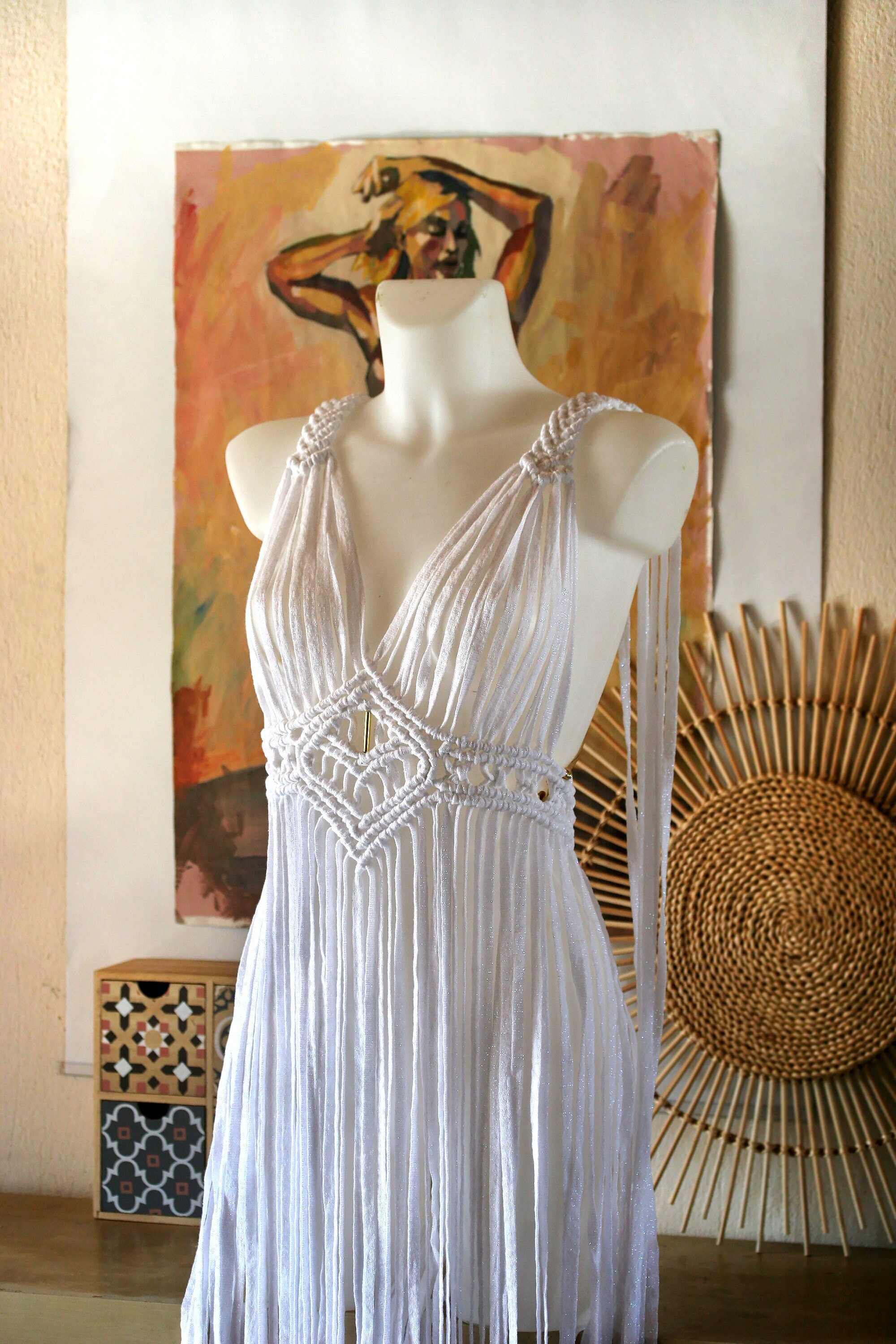 Macrame Wedding Dress, Beach Wedding Dress, White Goddess Dress ...