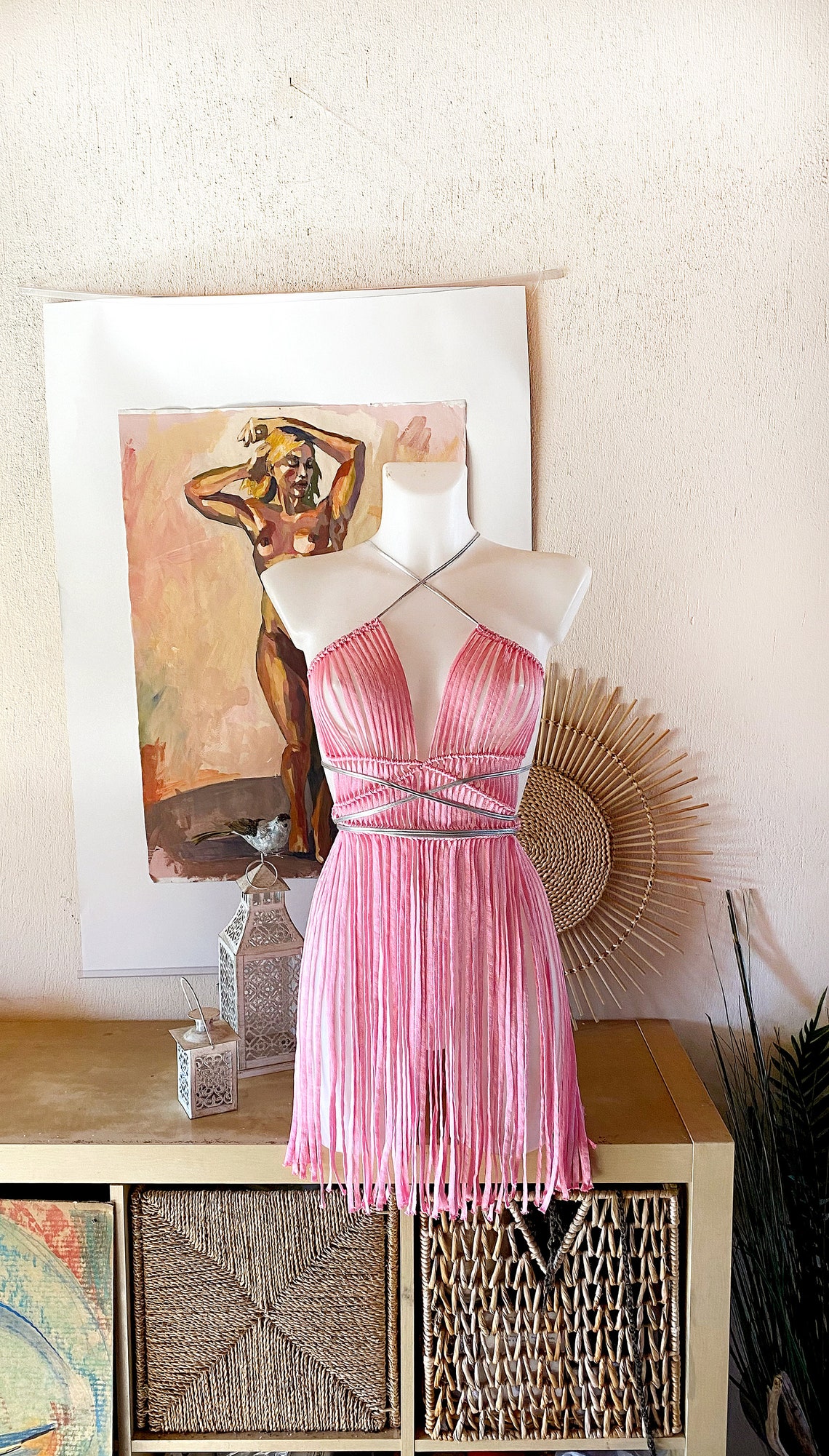 Rave Party Outfit, Greek Goddess Macrame Dress in Hot Pink, Mini ...