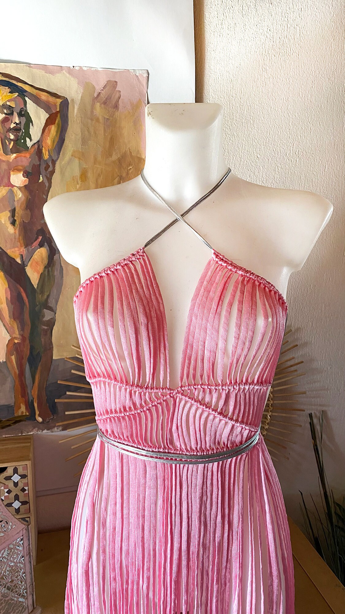 Rave Party Outfit, Greek Goddess Macrame Dress in Hot Pink, Mini ...
