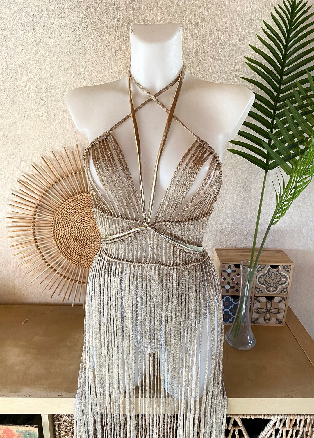 Greek Goddess Dress in Gold, Festival Clothing Woman, Festival Macrame ...