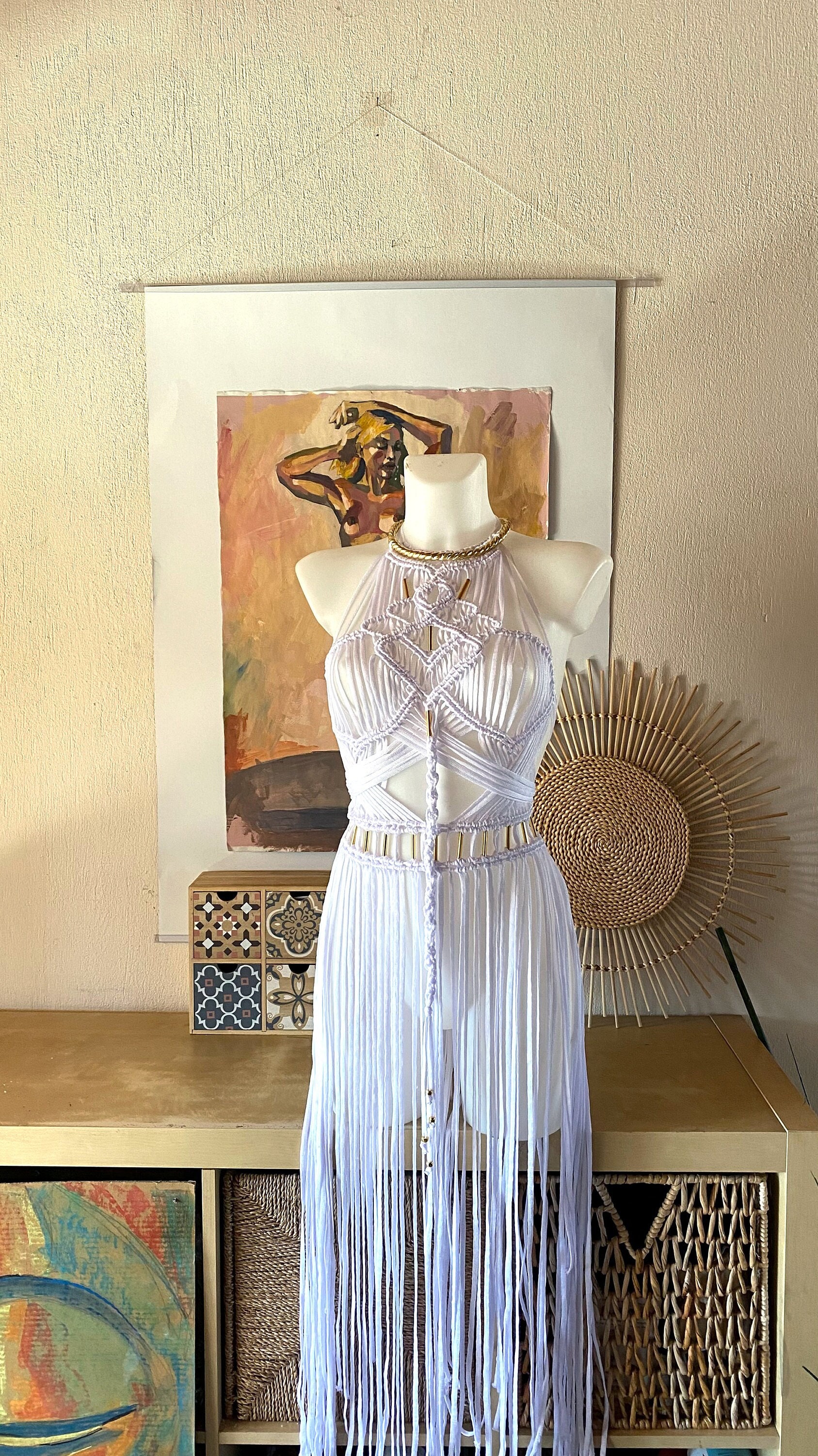FAST SHIPPING Burning Man Festival Outfit, White Macrame Dress,white ...