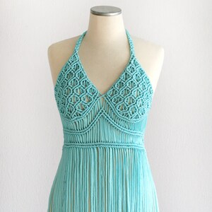 Blue Macrame Beach Dress, Long Backless Beach Dress, Bohemian Long Soft ...