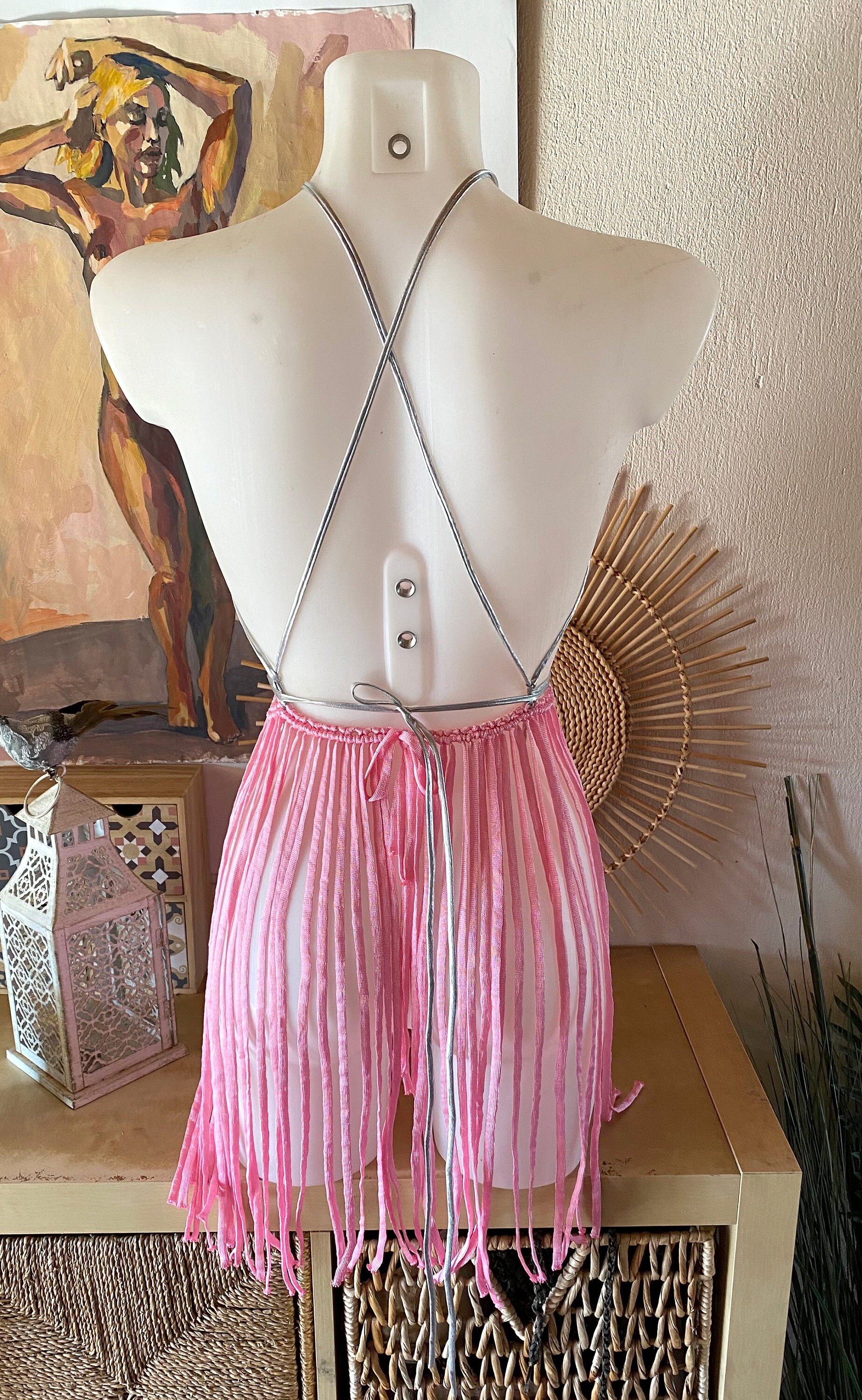 Rave Party Outfit, Greek Goddess Macrame Dress in Hot Pink, Mini ...