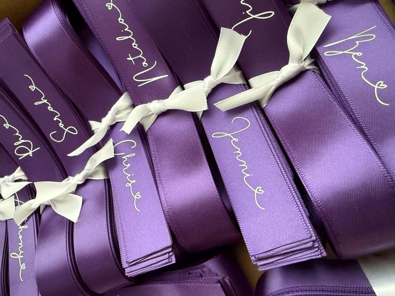 Personalised Satin Ribbon Place Names, Personalised Christmas Bows ...