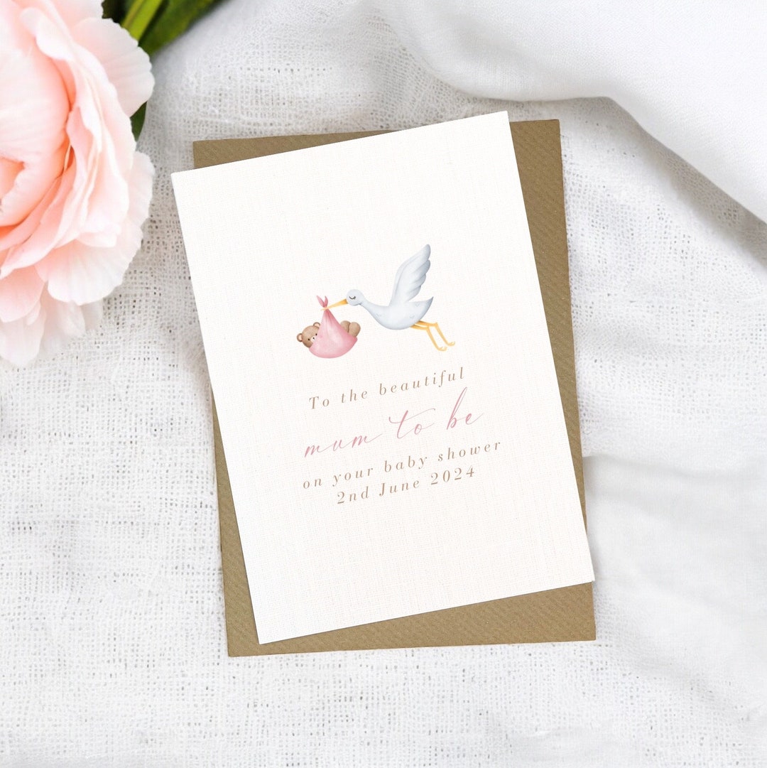Baby Shower Stork Card, Personalised Baby Shower Card, Baby Girl ...