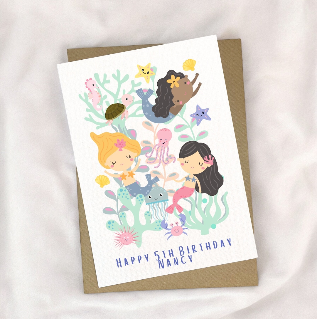 Personalised Mermaid Birthday Card, Mermaid Card, Personalised Birthday ...
