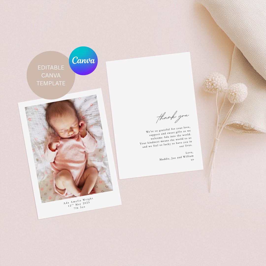 Editable New Baby Thank You Photo Postcards, New Baby Announcement ...