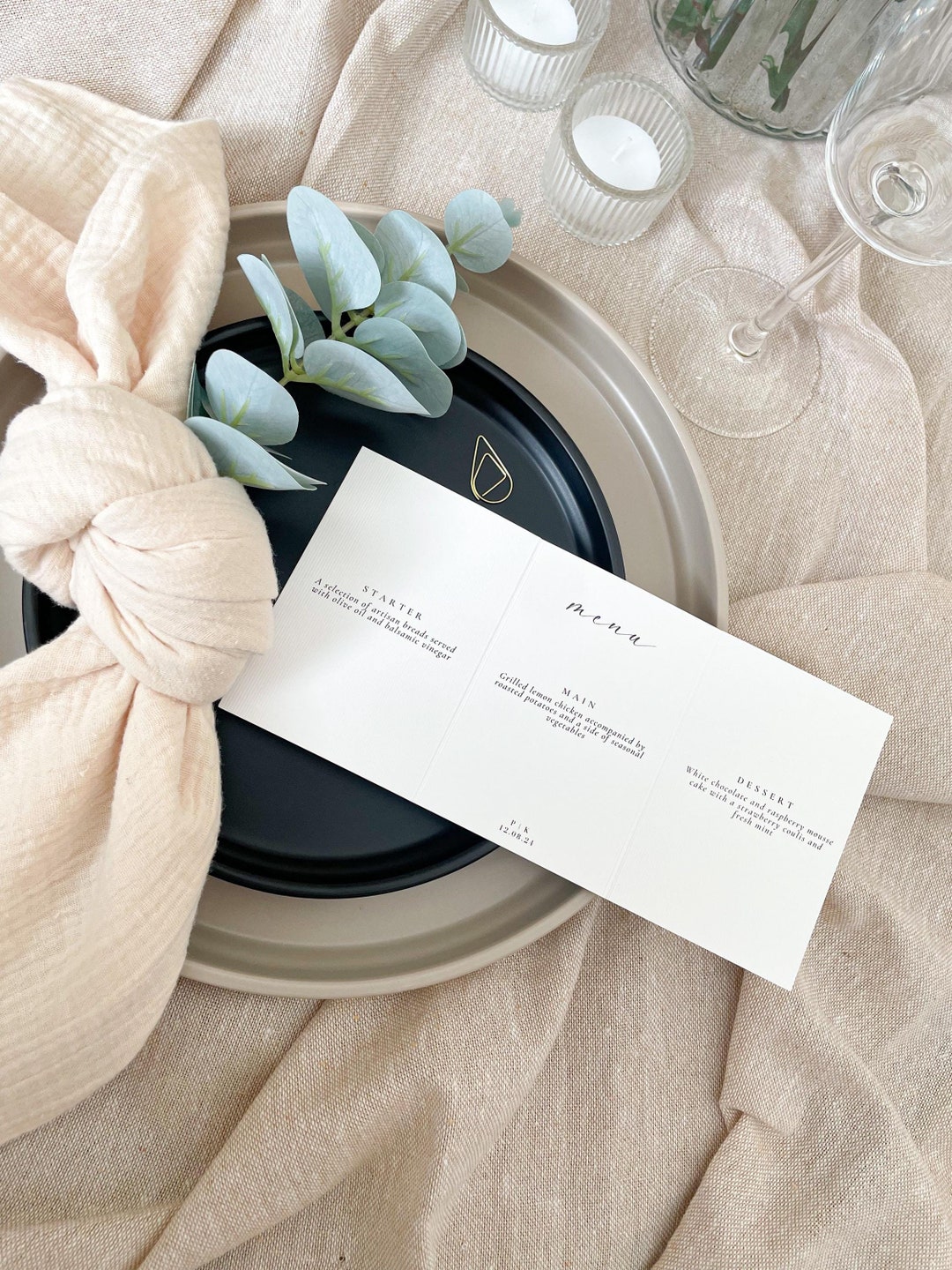 Folded Wedding Menu & Place Card - Modern Wedding Table Stationery ...