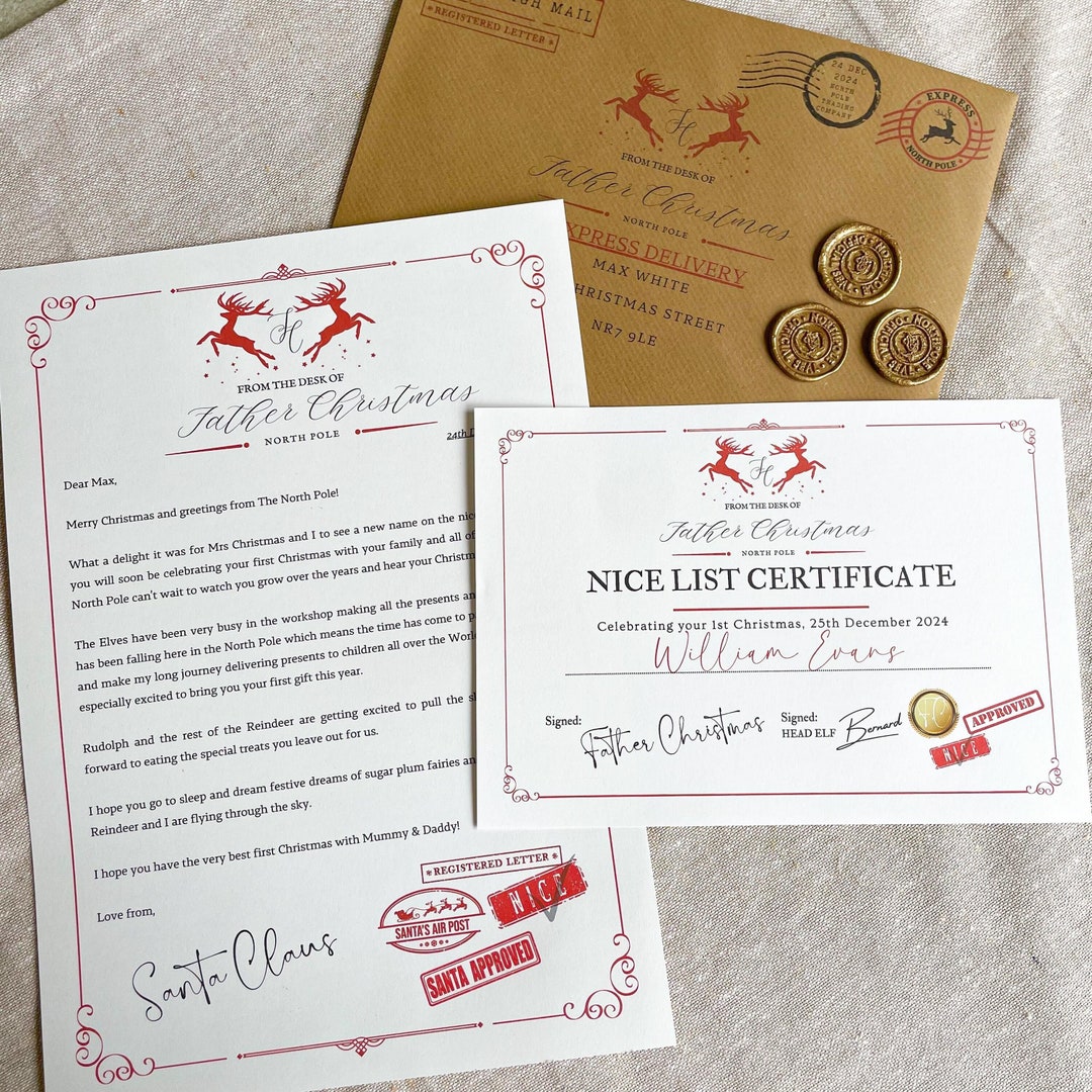 Personalised Baby's First Christmas Santa Letters, Nice List, Baby's ...