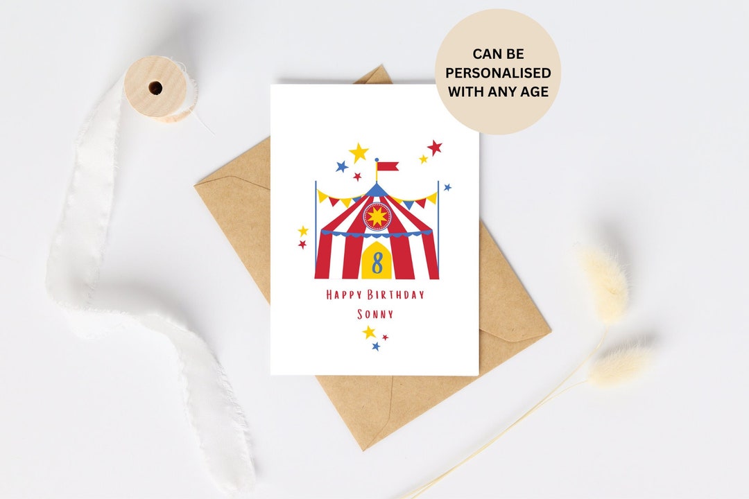 Circus Birthday Card, Personalised Circus Card, Personalised Birthday ...