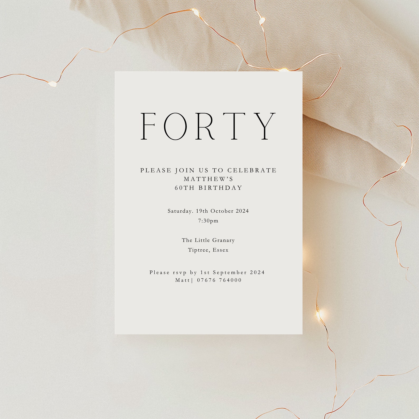 Any Age Birthday Invitation Card, Milestone Birthdays, Minimal Party ...