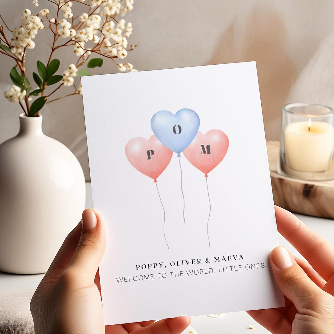 Triplets Baby Card, Baby Card, Triplets Boy Girl, Welcome to the World ...