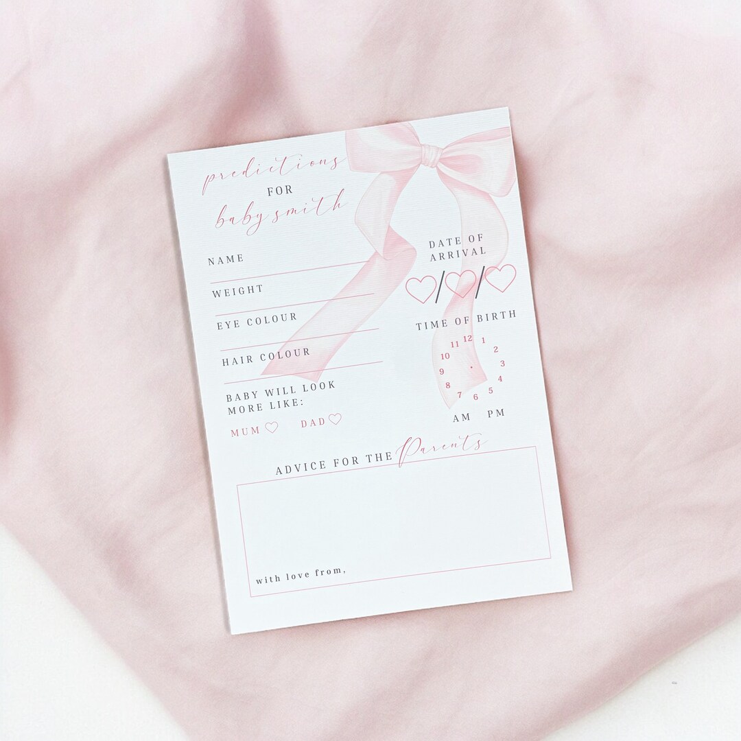 Ribbons Baby Shower Prediction Cards, Baby Girl Prediction Cards ...