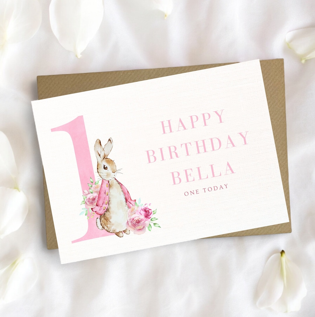1st Birthday Card, Rabbit Card, Personalised Birthday Card, Childrens ...
