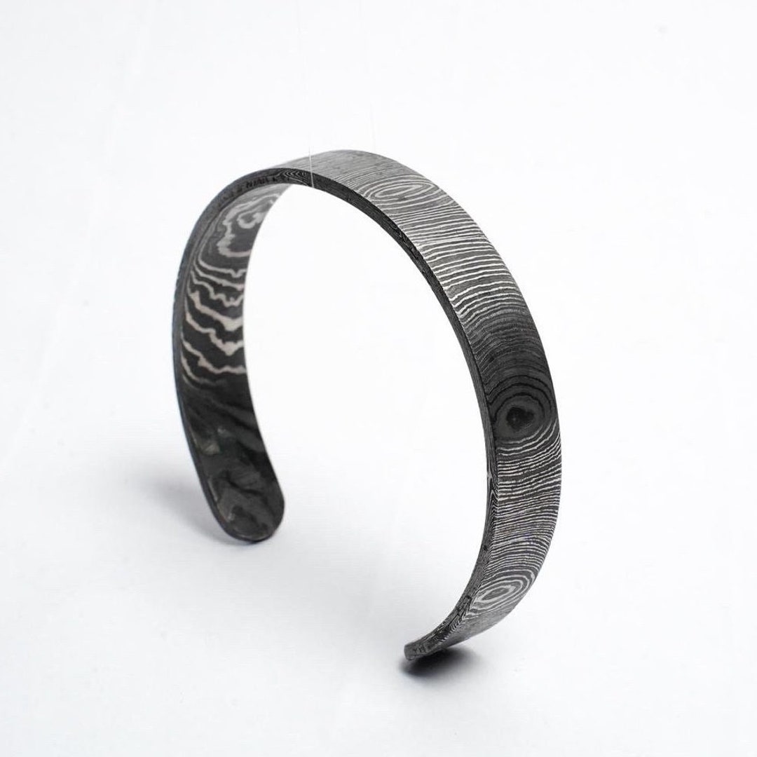 Damascus Steel Bracelet Mens Cuff Adjustable Sustainably Sourced and ...