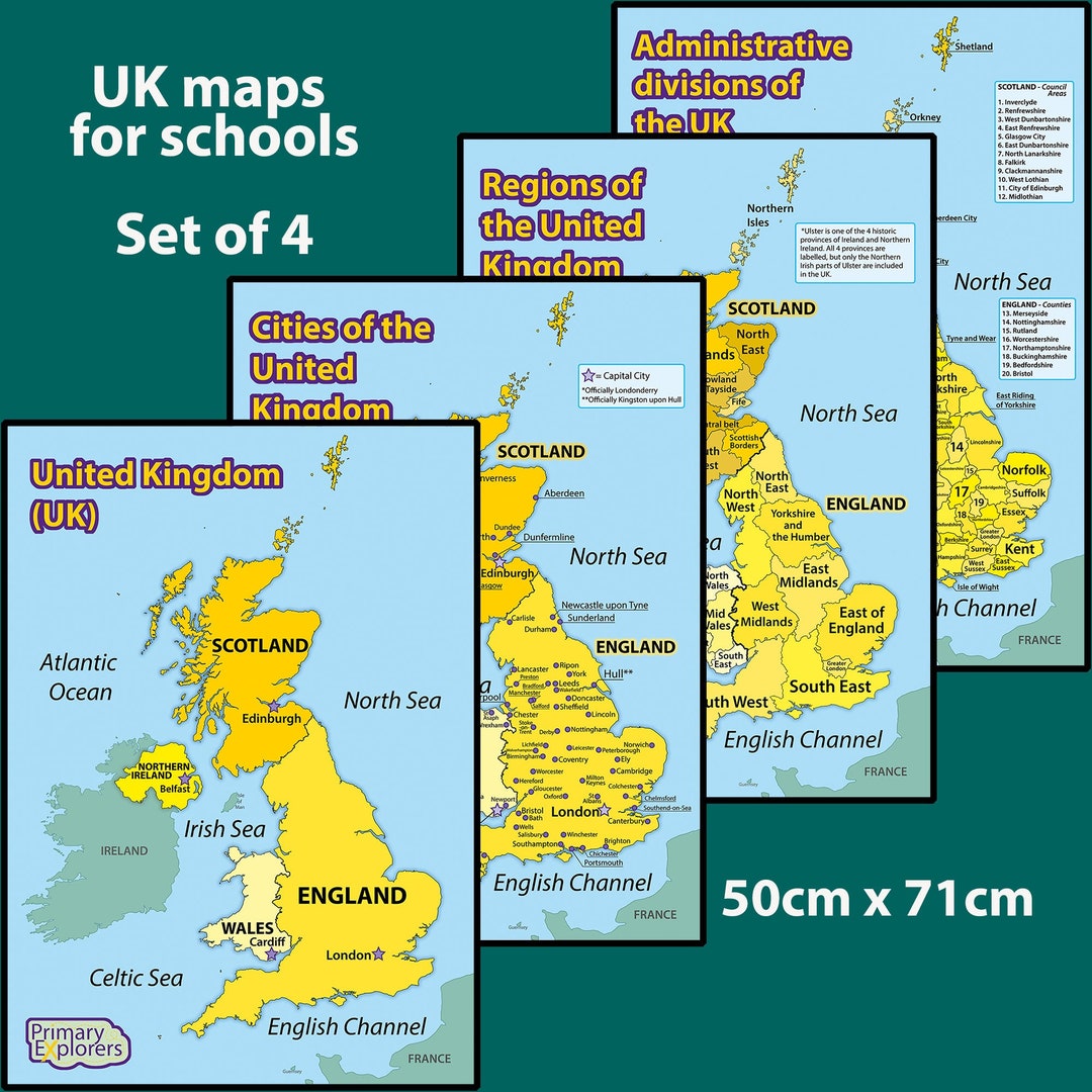 Set of 4 UK Maps for Schools 50cm X 71cm - Etsy UK