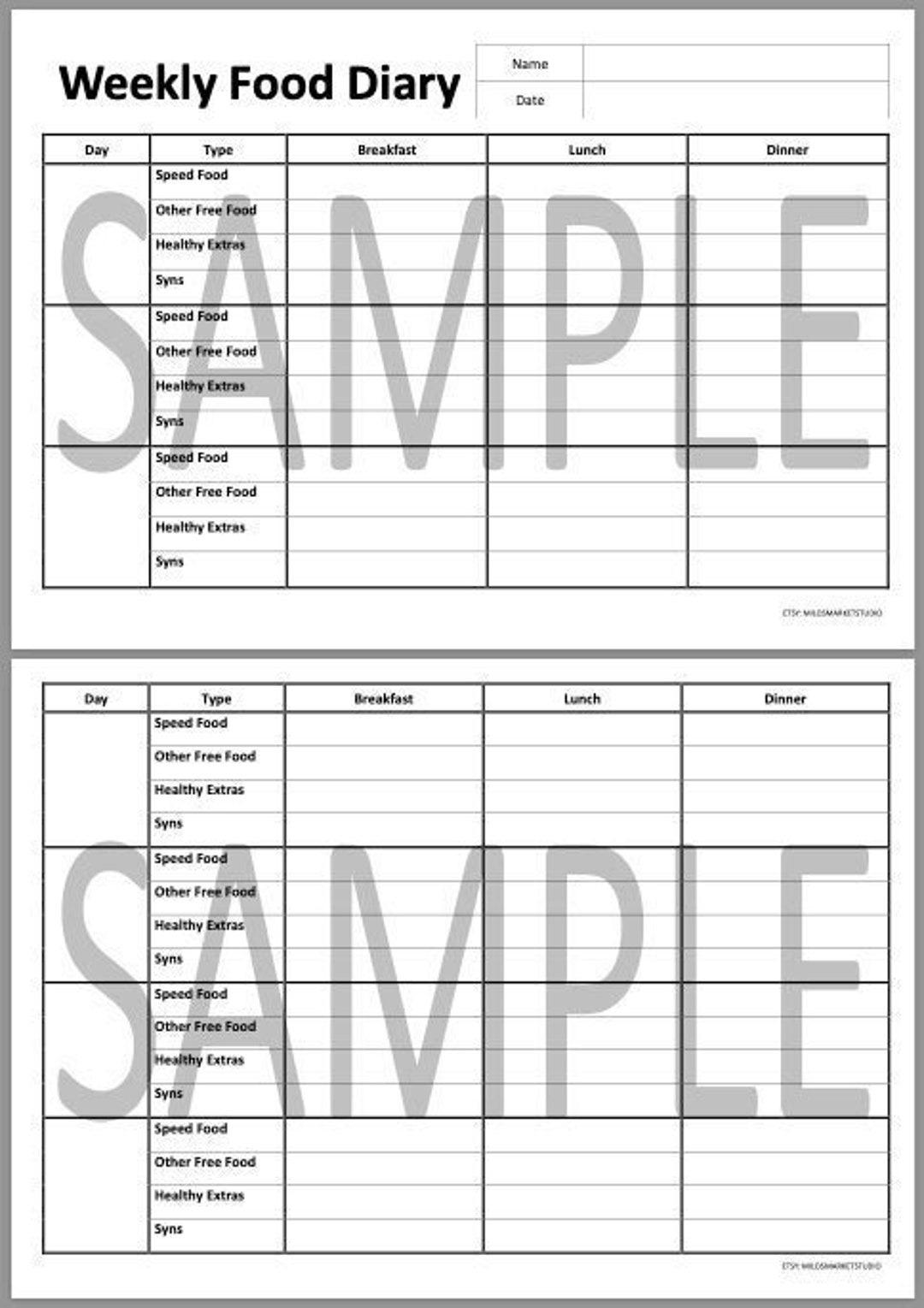 A4 Weekly Food Planner - Slimming World Compatible (A4 Size) - Etsy UK