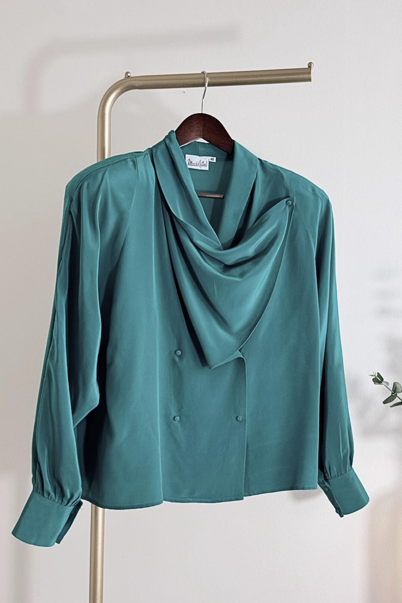 Vintage Emerald Green Structured Silk Blouse - Etsy