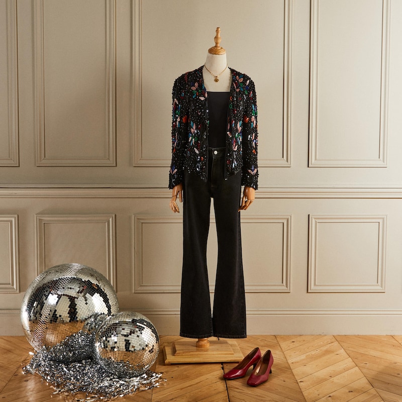 Sequin Jacket Floral - Etsy UK