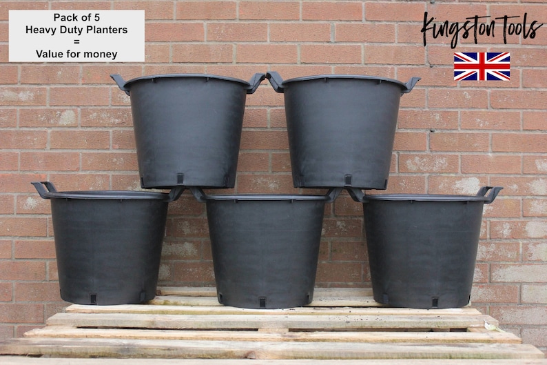 5x Heavy Duty 30L Plant Pots - Large Size 40cm / 15.7"- Plastic ...