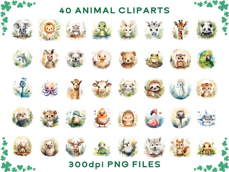 Watercolor Animal Clipart Bundle for Sublimation Kids Animal Theme ...