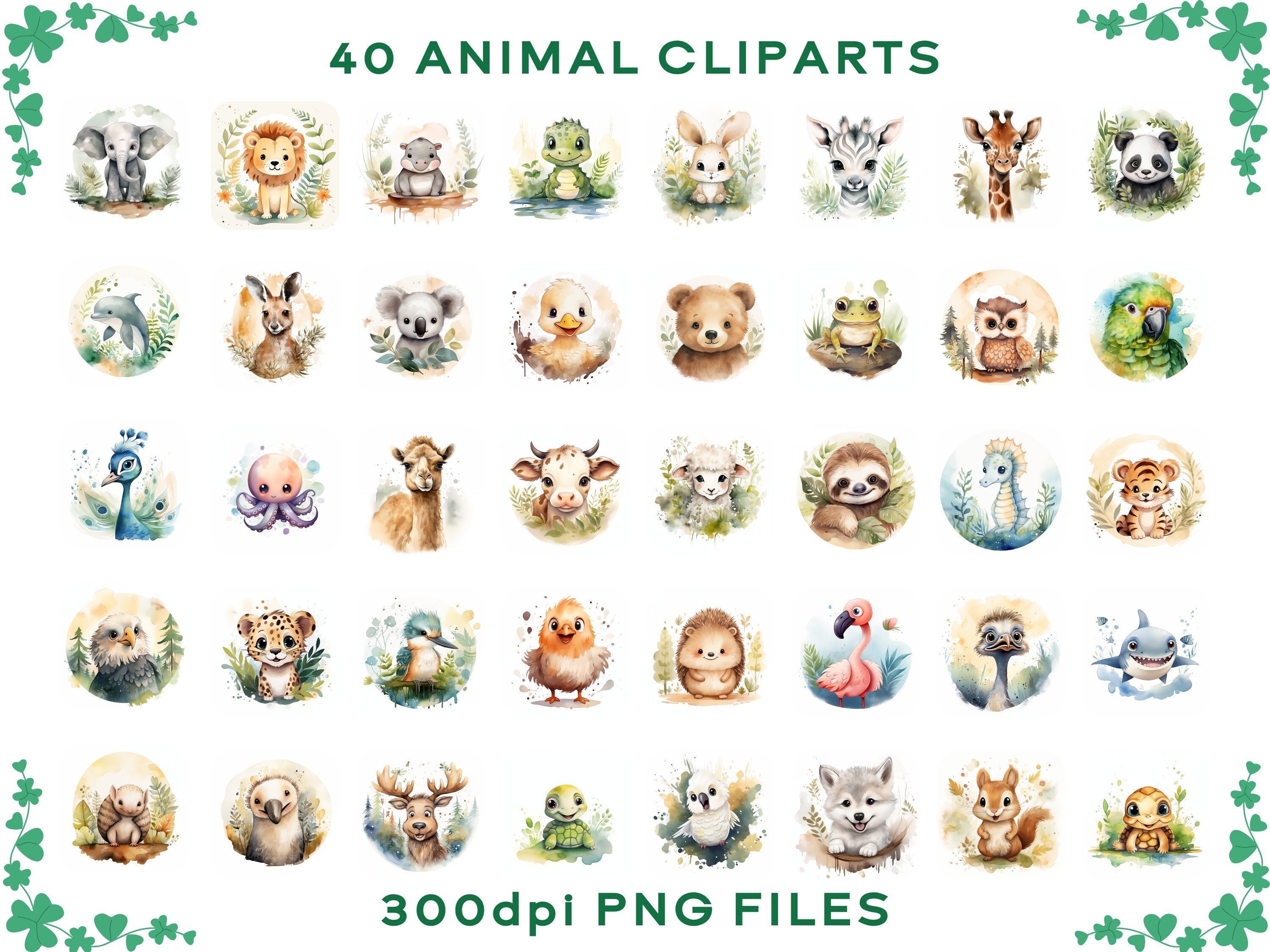 Watercolor Animal Clipart Bundle for Sublimation Kids Animal Theme ...