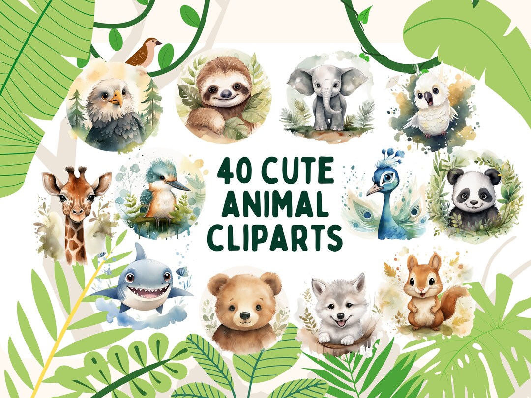Watercolor Animal Clipart Bundle for Sublimation Kids Animal Theme ...