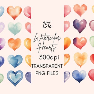 Watercolor Hearts Clipart DIY Card Decoration Love Heart Clipart Bundle ...