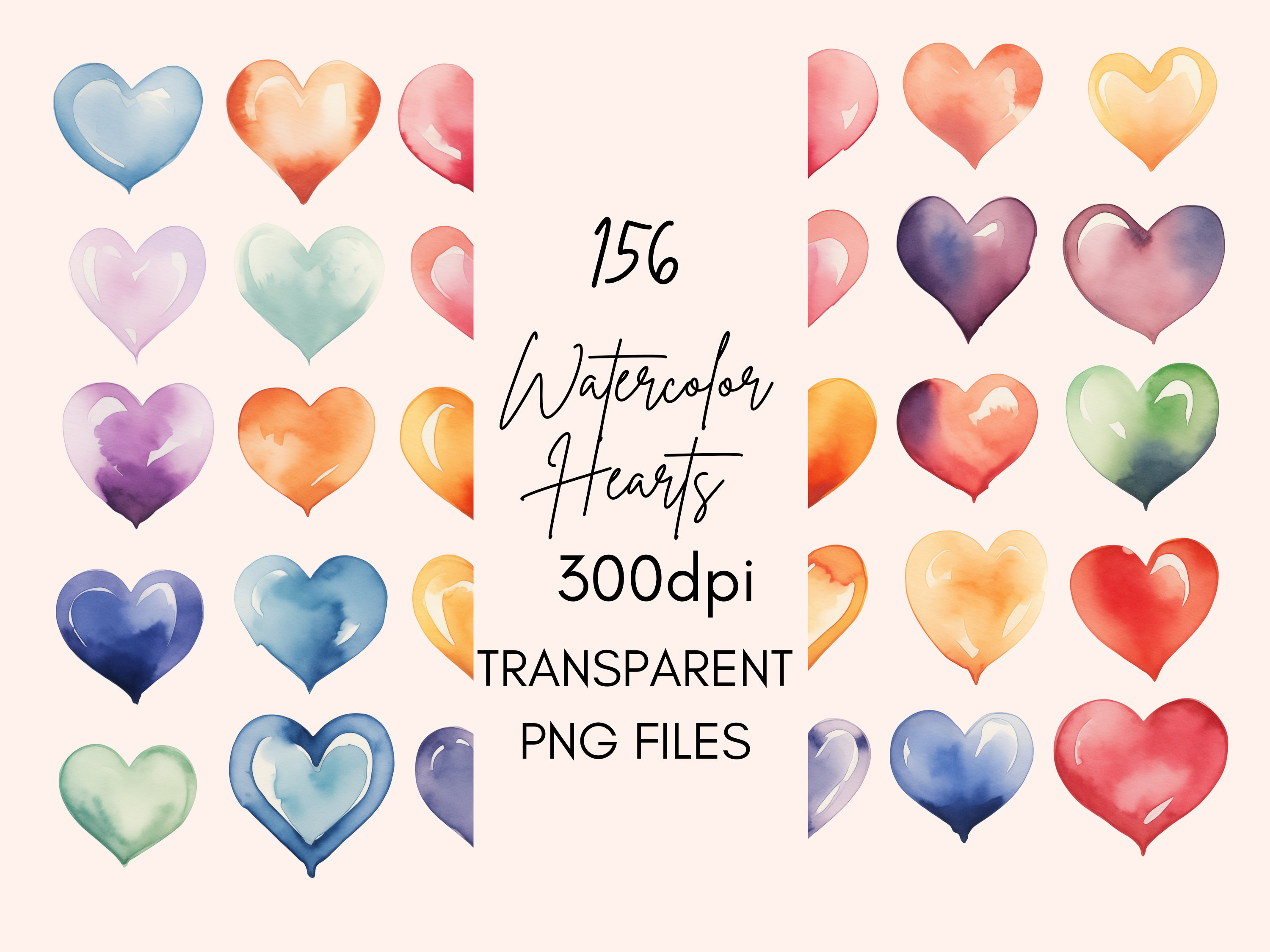 Watercolor Hearts Clipart DIY Card Decoration Love Heart Clipart Bundle ...