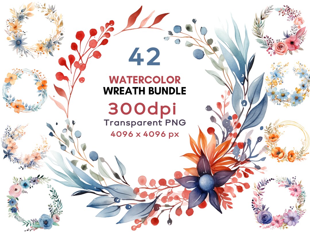 Watercolor Wreath Clipart Bundle Clipart Floral Wreath Clipart Flower ...