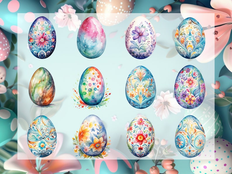 Easter Clipart Bundle Watercolor Easter Bunnies Easter Eggs Happy ...