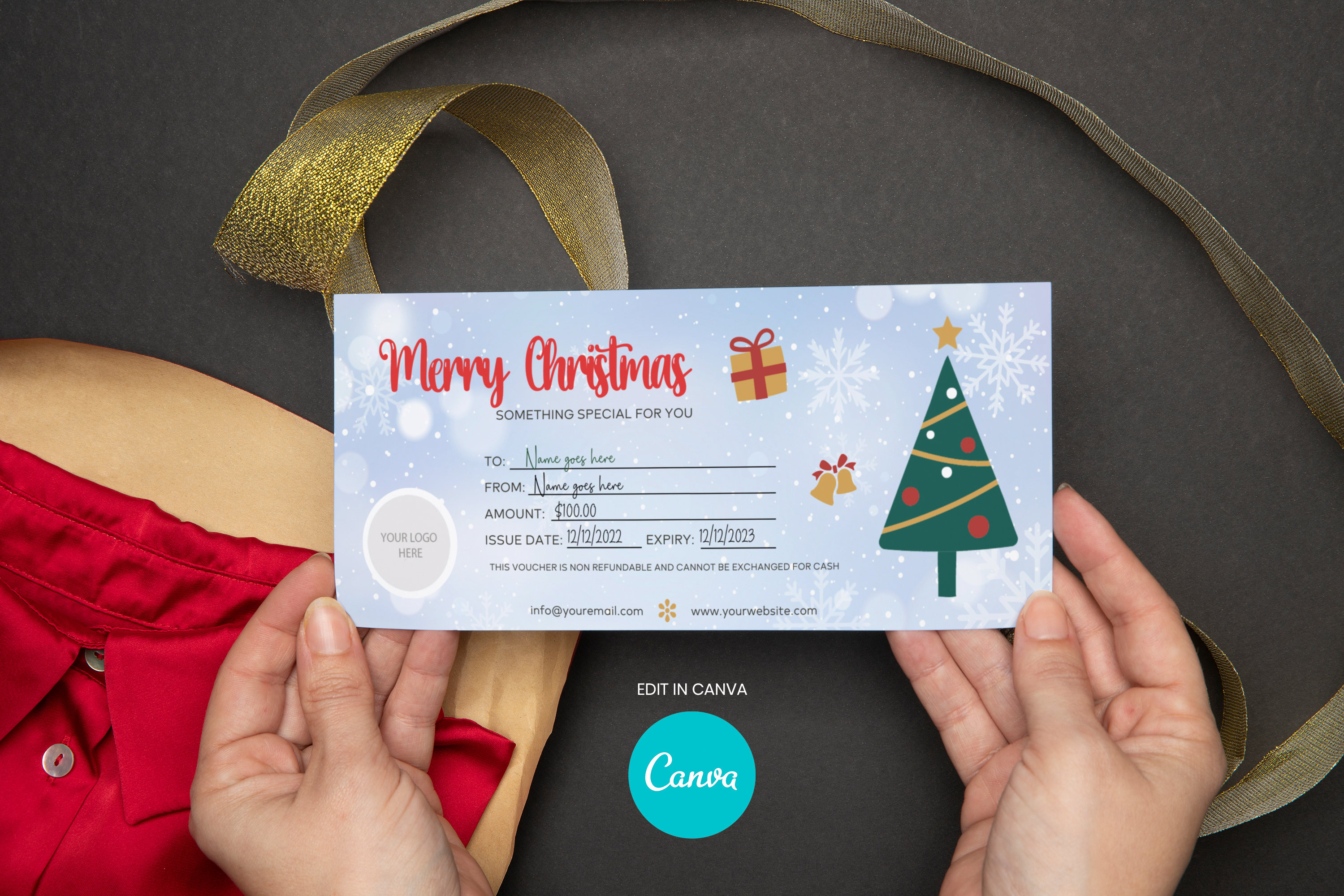 Christmas Gift Voucher Canva Template Gift Certificate Template DIY ...